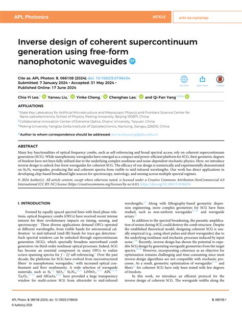Pdf Inverse Design Of Coherent Supercontinuum Generation Using Free Form Nanophotonic Waveguides
