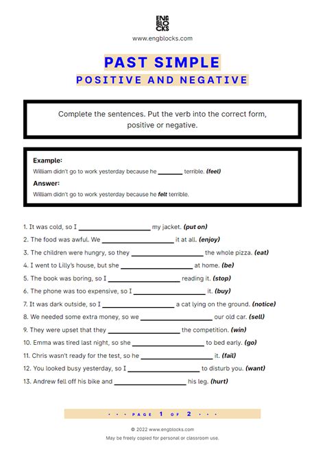 Past Simple — Negative — Regular And Irregular Verbs — Exercise 3 Esl