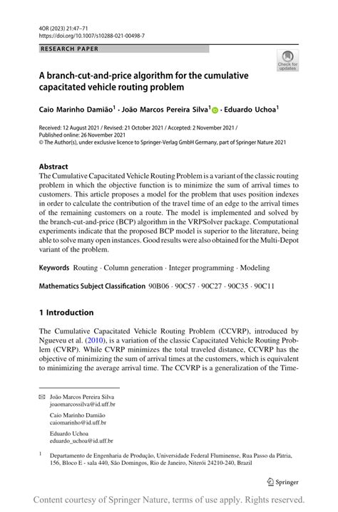 A Branch Cut And Price Algorithm For The Cumulative Capacitated Vehicle