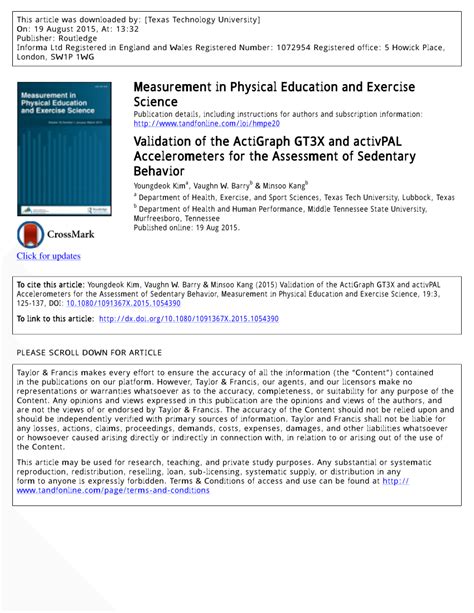 Pdf Validation Of The Actigraph Gt3x And Activpal Accelerometers For The Assessment Of