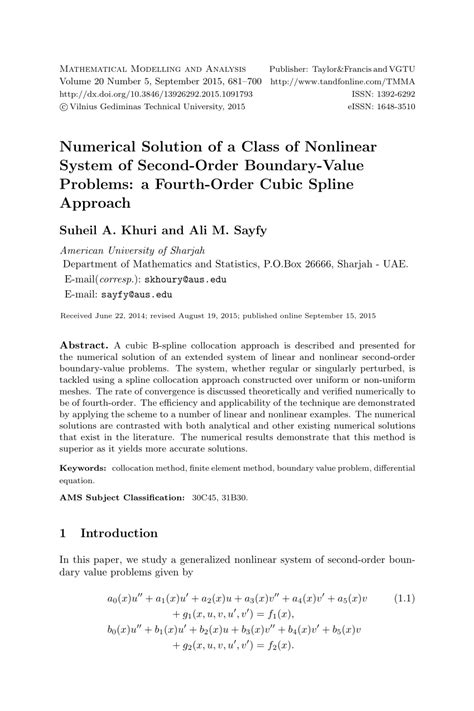 Pdf Numerical Solution Of A Class Of Nonlinear System Of Second Order