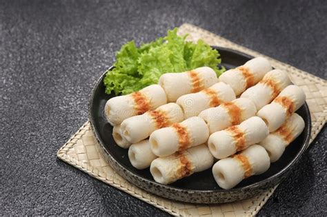 Cikuwa Or Chikuwa Served On Black Plate Stock Image Image Of Foods