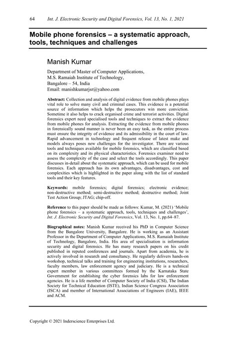 Pdf Mobile Phone Forensics A Systematic Approach Tools Techniques And Challenges