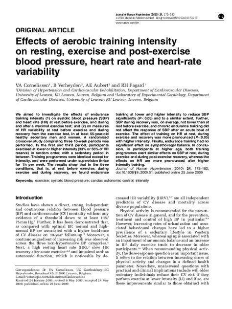Pdf Effects Of Aerobic Training Intensity On Resting Exercise And