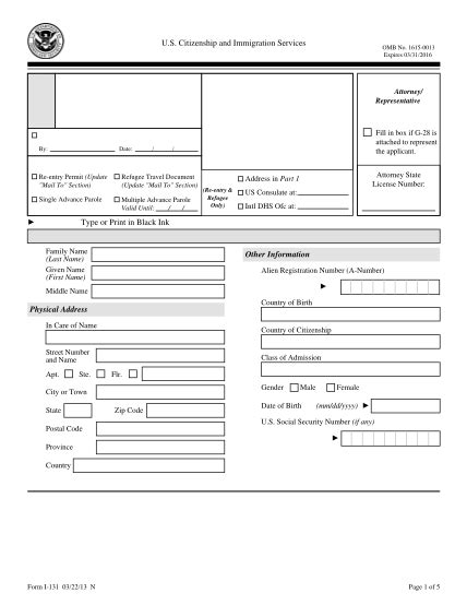 Form I 131 Fillable Printable Forms Free Online