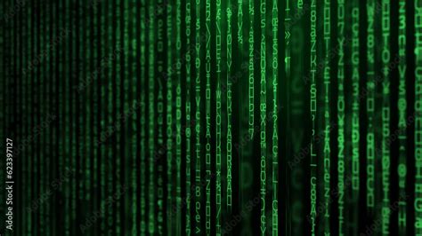 Matrix Digital Rain Futuristic Green Binary Code Characters Falling Down Computer Technology