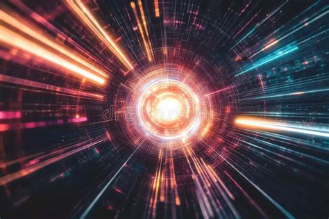 Abstract Light Burst With Dynamic Energy Flow And Vivid Colorful Lines In Dark Background Stock