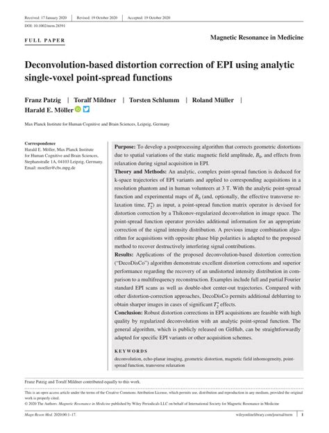 Pdf Deconvolution‐based Distortion Correction Of Epi Using Analytic