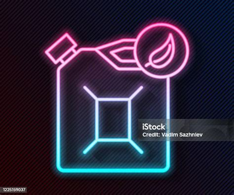 검은 색 배경에 격리 빛나는 네온 라인 바이오 연료 캐니스터 아이콘 에코 바이오 및 배럴 친환경 환경과 재활용 벡터 일러스트레이션 0명에 대한 스톡 벡터 아트 및 기타