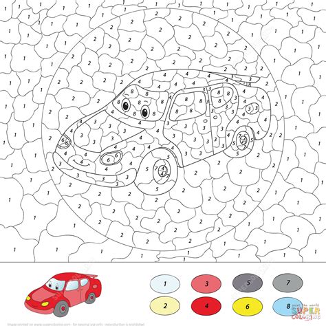 Cartoon Car Color By Number Free Printable Coloring Pages