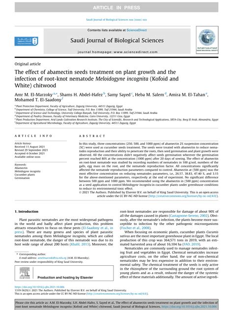 Pdf The Effect Of Abamectin Seeds Treatment On Plant Growth And The