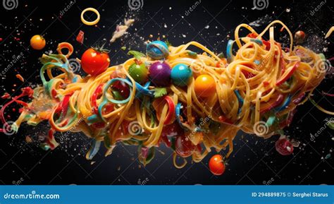 A Colorful Spaghetti Is Being Thrown Into The Air Ai Stock Image