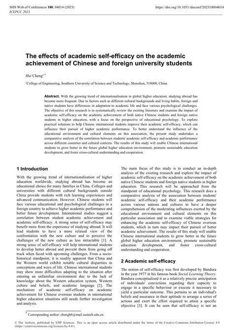 Pdf The Effects Of Academic Self Efficacy On The Academic Achievement Of Chinese And Foreign
