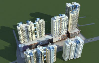现代商场 商住楼 住宅商住一体3D模型 中式建筑模型下载 摩尔网CGMOL