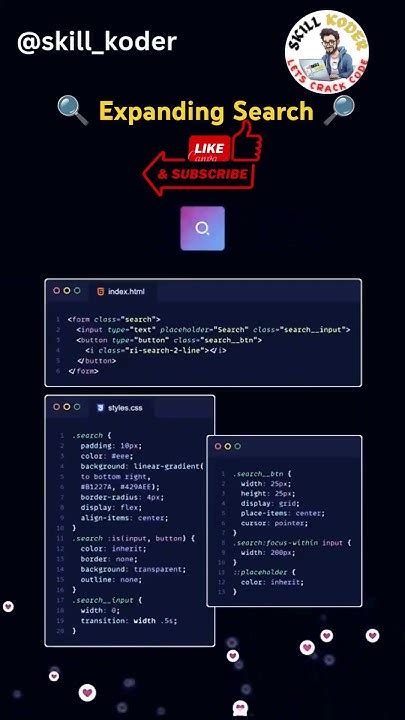 Expanding Search Bar In Html Css Searchbar Animation Webdesign Animatedbutton Shorts