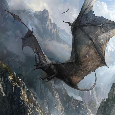 3d Rendering Of A Fantasy Dragon Flying In The Sky With Clouds