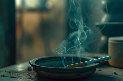 Cigarette On Ashtray With Smoke Premium Ai Generated Image