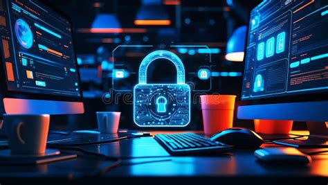 Cybersecurity And Data Protection Concept With A Digital Glowing Padlock Stock Illustration