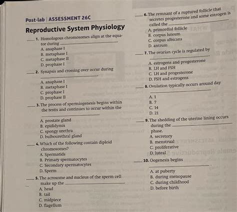 Solved Post Lab Assessment 26c Reproductive System