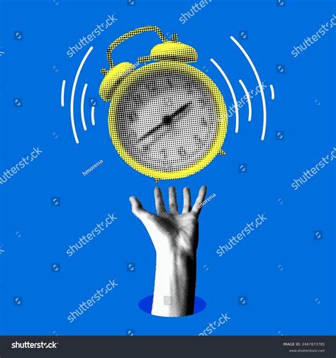 Halftone Hand And Alarm Clock Pop Art Style Royalty Free Stock