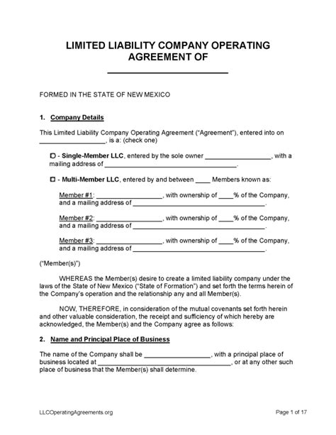 Free New Mexico Llc Operating Agreements 2 Free Llc Operating