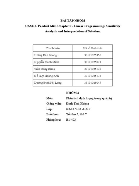 product mix chapter 8 linear programming sensitivity analysis and