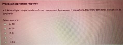 Solved Provide An Appropriate Response A Tukey Multiple