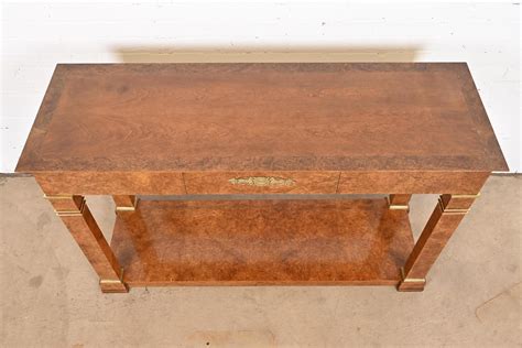 Baker Furniture Neoclassical Burl Wood And Mounted Brass Console Or