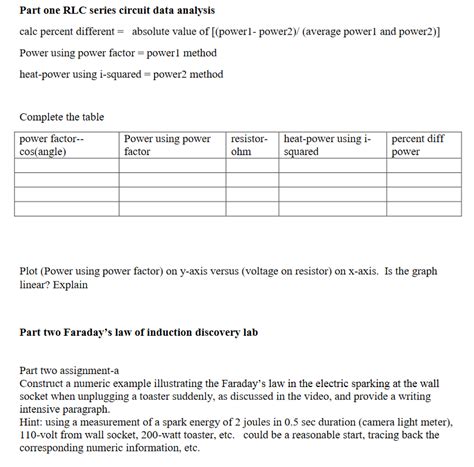 Solved Part One RLC Series Circuit Data Lab AC Alternating Chegg Com