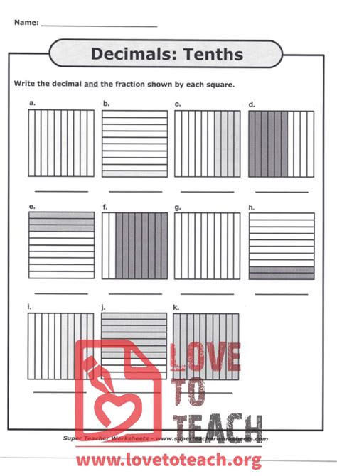 Decimals Tenths In Squares With Answer Key