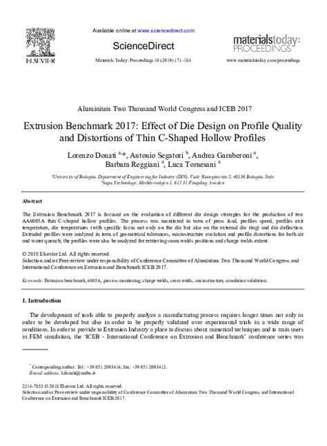 Pdf Extrusion Benchmark 2017 Effect Of Die Design On Profile Quality