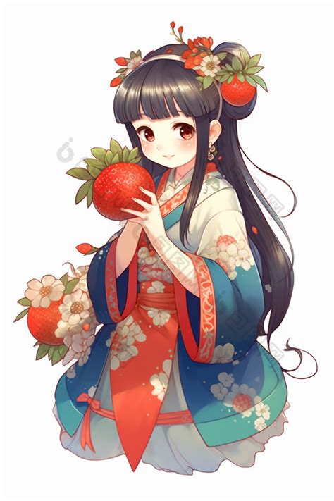 古风水果女孩插画花png下载 包图网
