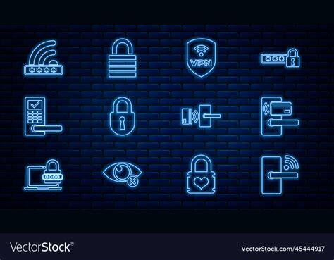 Set Line Digital Door Lock With Wireless Shield Vector Image