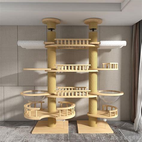 貓別墅 貓跳台 貓架子 貓爬架通天柱 飄窗實木不占地免打孔雙柱大型貓頂天立地貓爬架 多貓 蝦皮購物