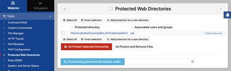 Protected Web Directories Webmin
