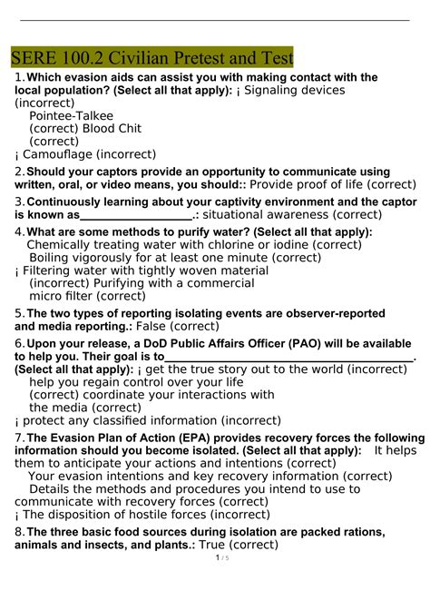 Sere 100 2 Civilian Pre Test And Test Questions And Answers 2022 2023 Verified Answers