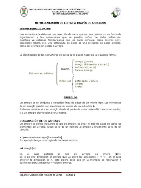 Representación De Listas A Través De Arreglos Pdf Programación De Computadoras Algoritmos