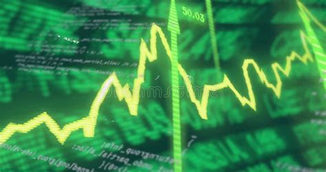 Opening Curved Green Display Animating Yellow Line Graph Sweeping Bar Rising And Numbers