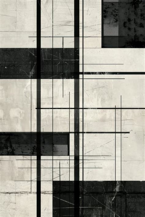 Minimalist Abstract Grid With Bold Black And White Lines On Textured Gray Background Stock Image