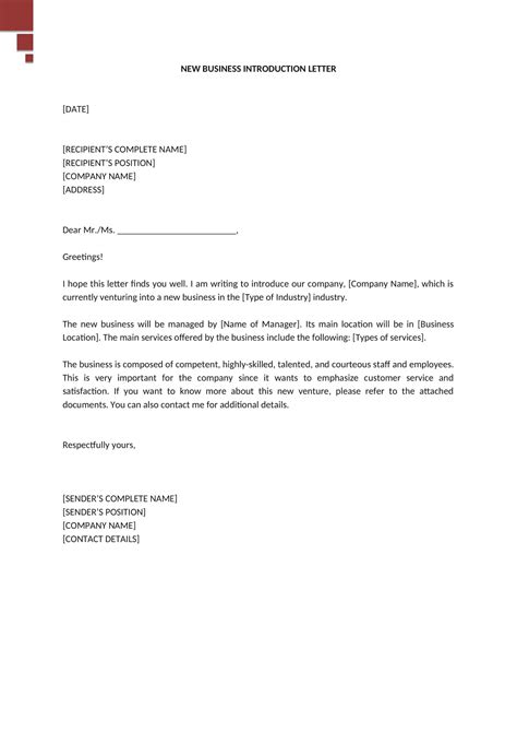 Free Printable Business Introduction Letter Templates Word Pdf