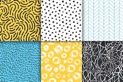 추상 손으로 그린 기하학적 간단한 최소한의 완벽 한 패턴 설정 합니다 폴카 도트 줄무늬 파도 랜덤 기호 텍스처입니다 벡터