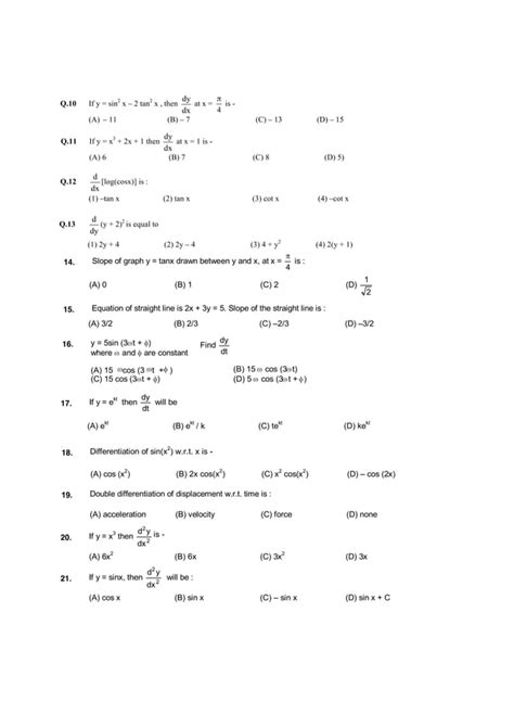 Differentiation Assignment Pdf For Class 11th Pdf Physics Science