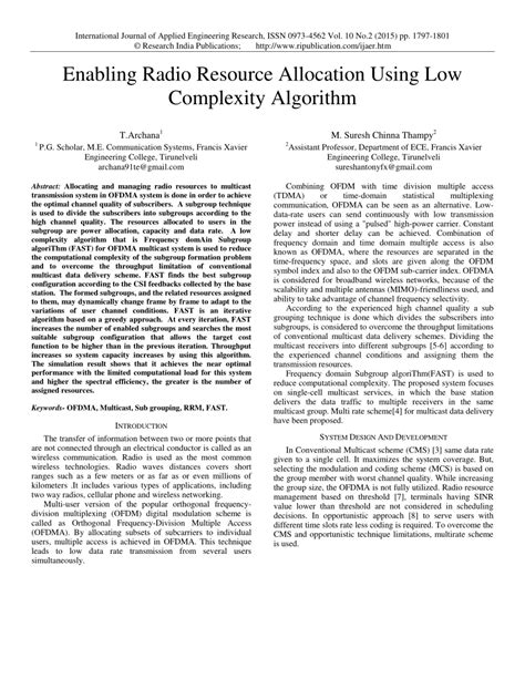 Pdf Enabling Radio Resource Allocation Using Low Complexity Algorithm