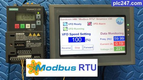 Samkoon HMI Modbus RTU Sinamics V20 Tutorial Plc247 Com