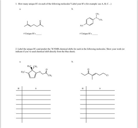 Solved 1 How Many Unique H S In Each Of The Following Chegg Com