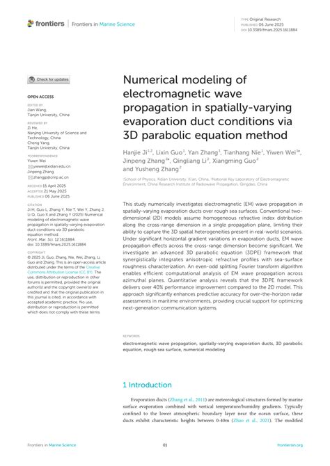 Pdf Numerical Modeling Of Electromagnetic Wave Propagation In Spatially Varying Evaporation