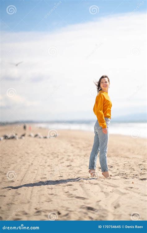 Young Barefoot Girl On The Beach Stock Image Image Of Girl America