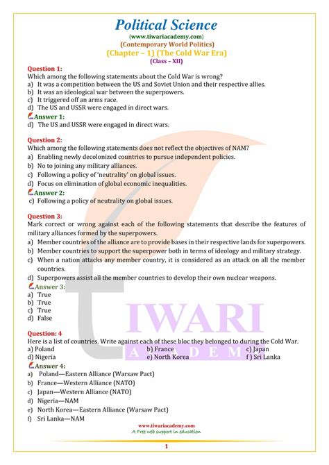 Ncert Solutions For Class 12 Political Science Chapter 1 Cold War Era
