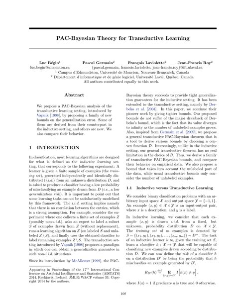 Pdf Pac Bayesian Theory For Transductive Learning
