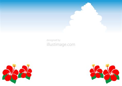 ハイビスカスと入道雲イラストのフリー素材イラストイメージ